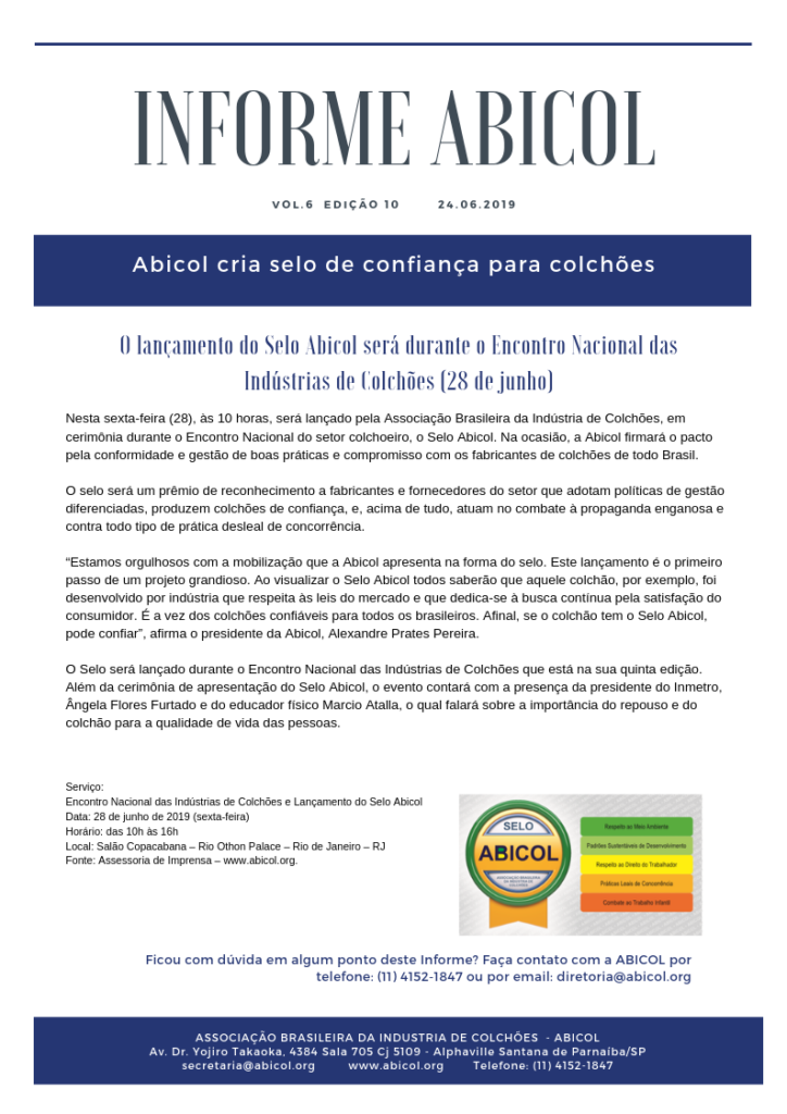 Abicol cria selo de confiança para colchões - ABICOL