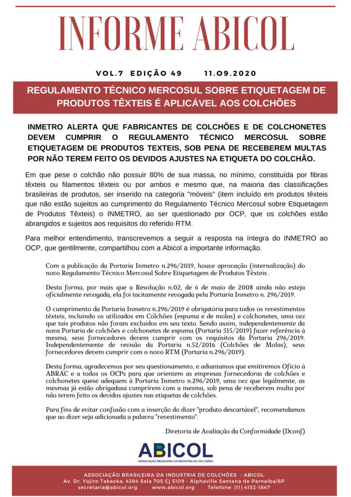 INFORME ABICOL 492020 - REGULAMENTO TÉCNICO MERCOSUL SOBRE ETIQUETAGEM ...