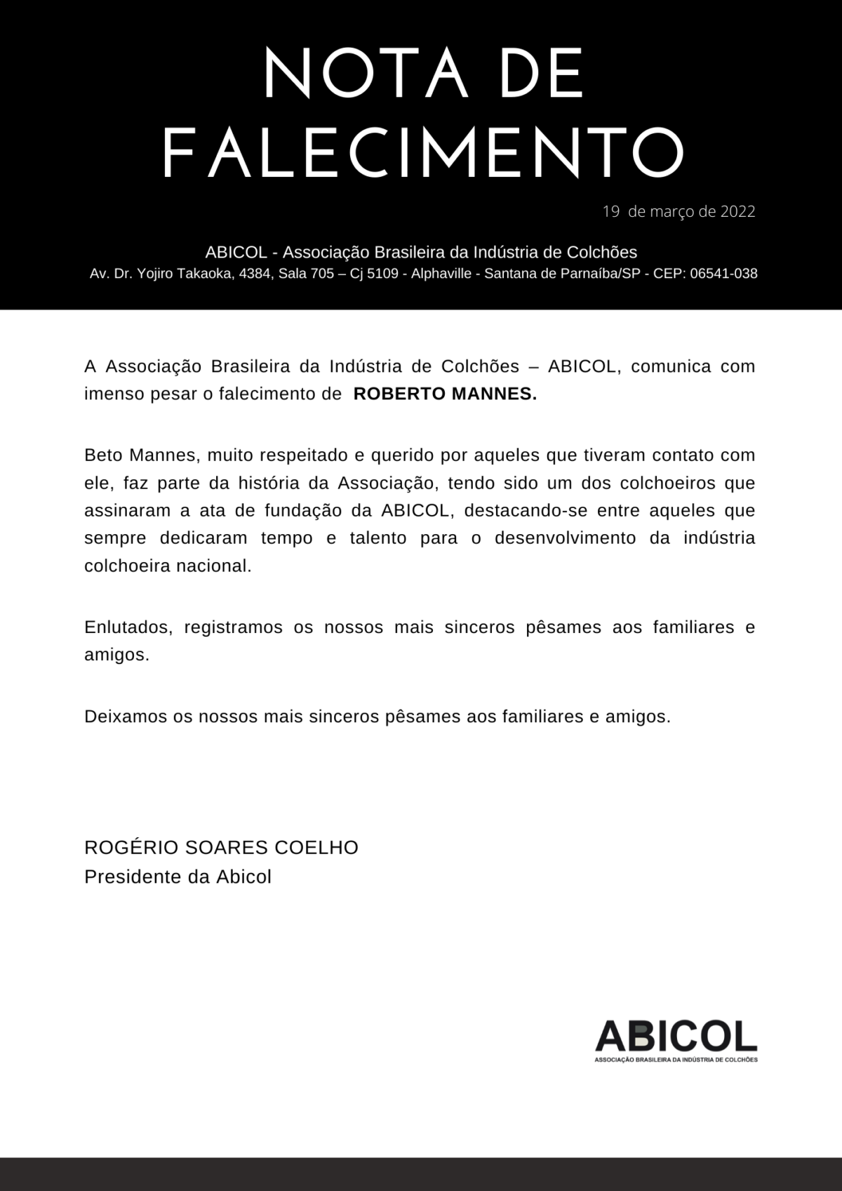 ABICOL – Associação Brasileira da Indústria de Colchões